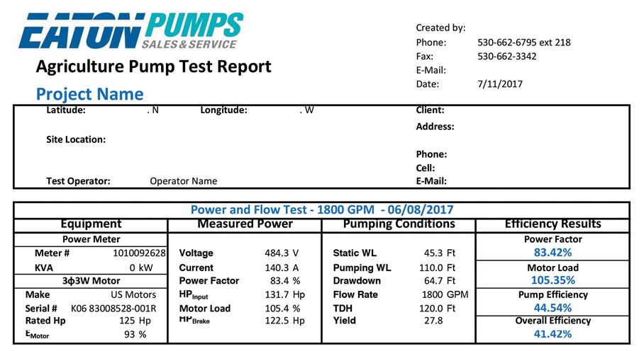 Eaton Drilling Co, LLC | Pump Efficiency Testing